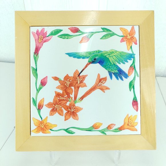 Kitchen | Vintage Hummingbird Tile Trivet Wood Frame 775 X 775 Wall ...